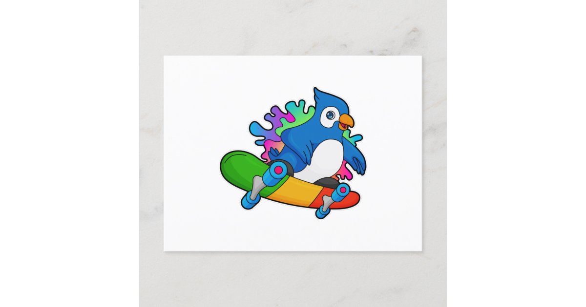 Parrot as Skater with Skateboard Postcard | Zazzle
