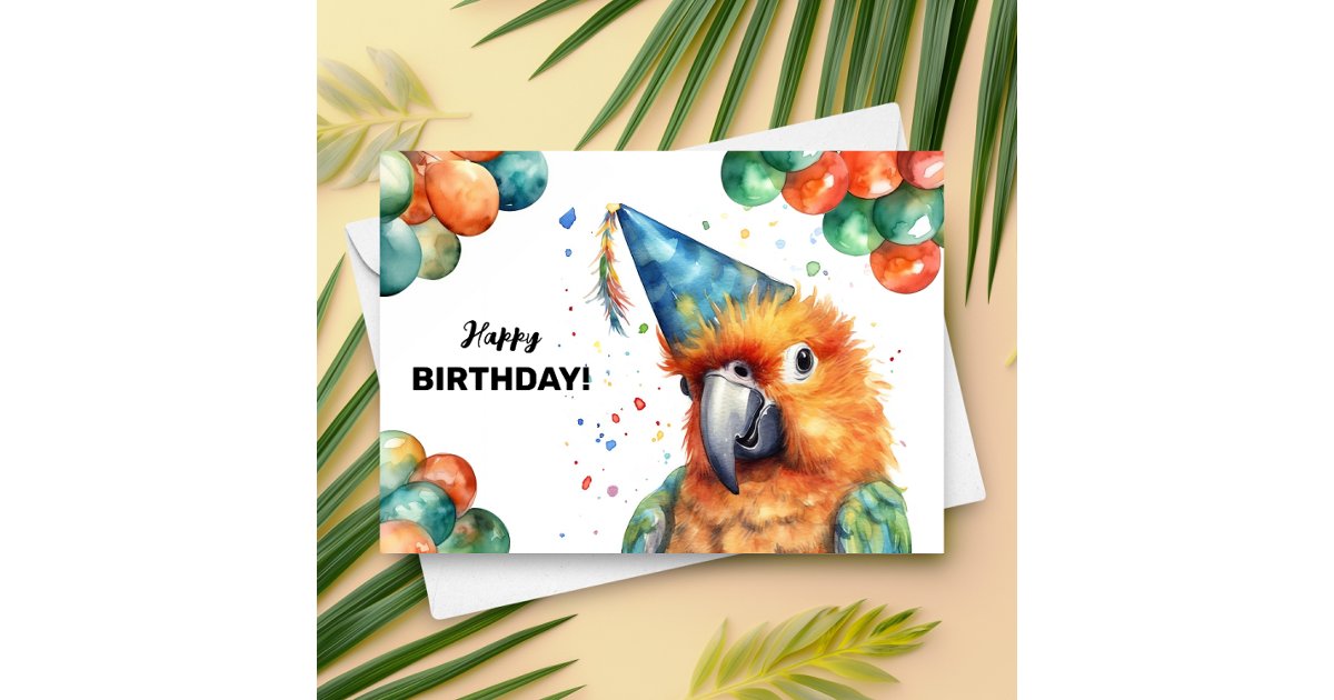 Parrot Balloons and Party Hat Macaw Bird Birthday Card | Zazzle Parrot Balloons and Party Hat Macaw Bird Birthday Card | Zazzle