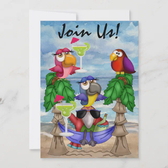 Parrot Beach Party Invitation - SRF | Zazzle