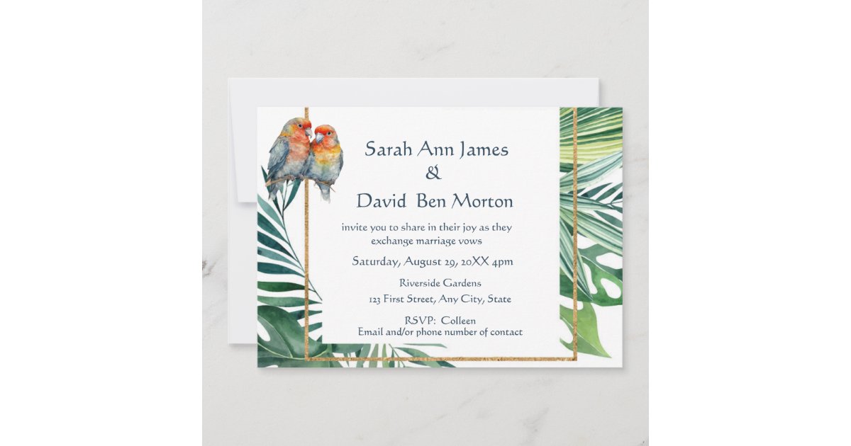 Parrot Lovebirds Tropical Nature Wedding Invite | Zazzle