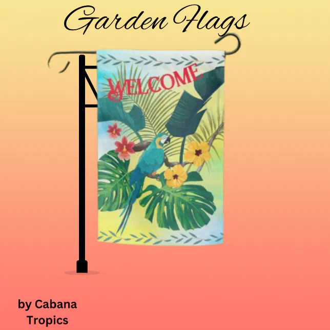 Parrot Tropical Florals Leaves Garden Flag | Zazzle