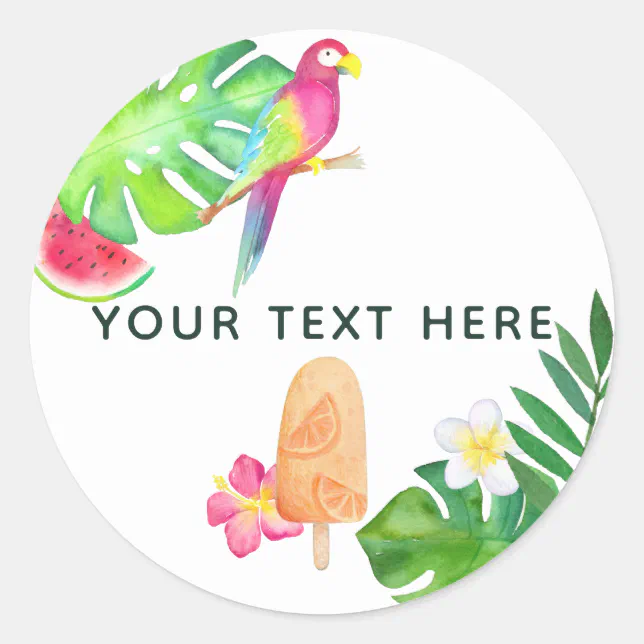 Parrot Tropical Watercolor Summer Party Classic Round Sticker | Zazzle