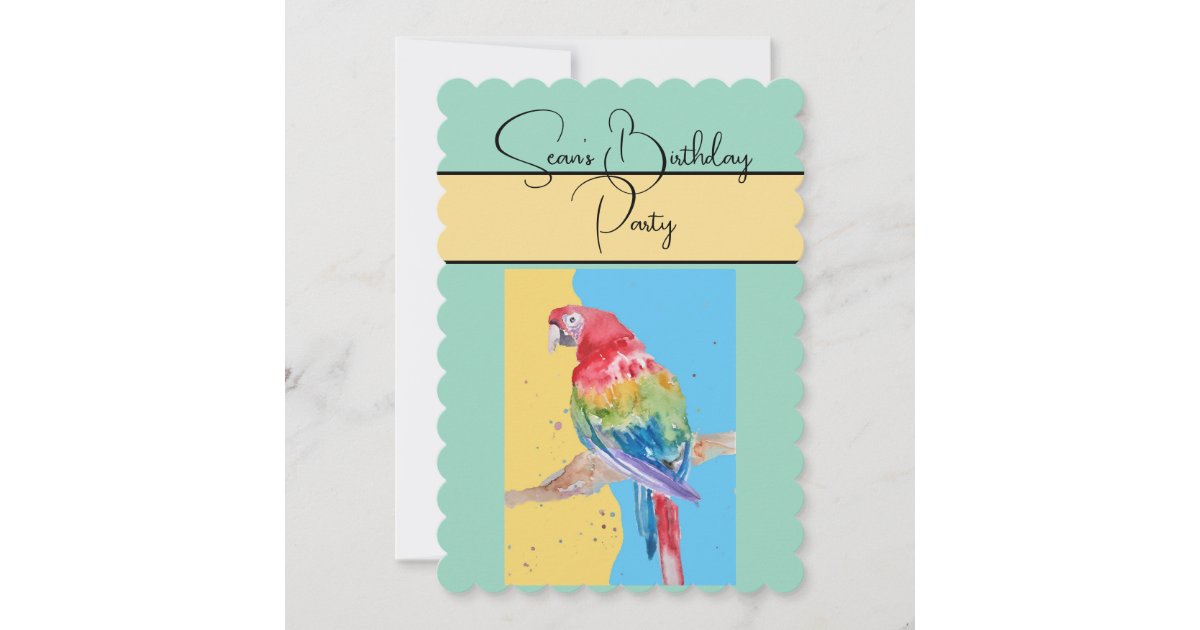 Parrot Watercolor Boys Birthday Party Invitation | Zazzle