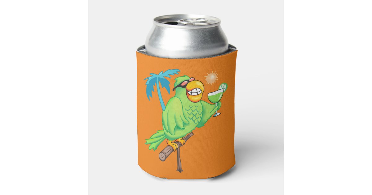 Parrot With Cocktail Can Cooler | Zazzle