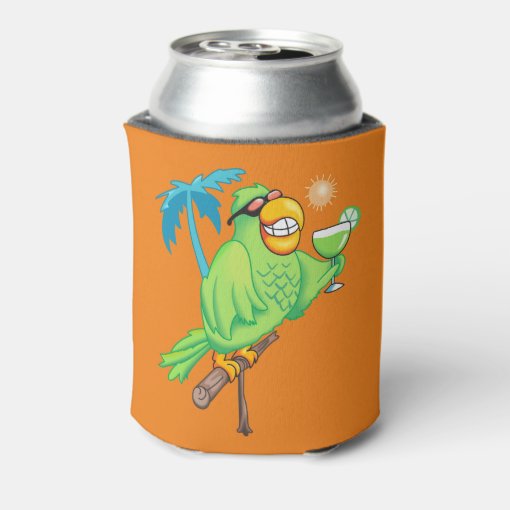 Parrot With Cocktail Can Cooler | Zazzle