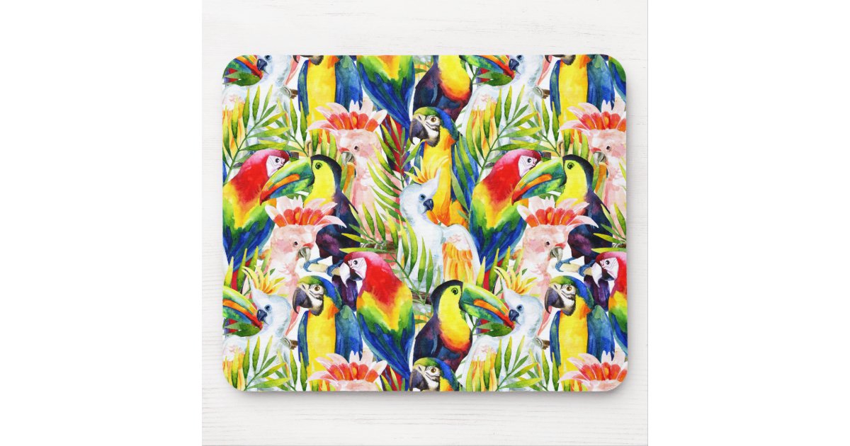 Parrots And Palm Leaves Mouse Pad | Zazzle