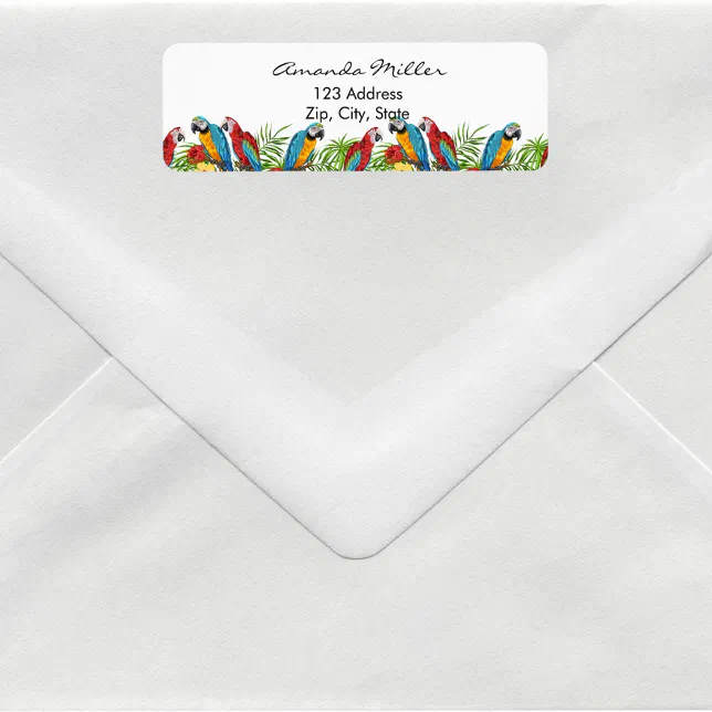 Parrots birds palm leaves return address label | Zazzle