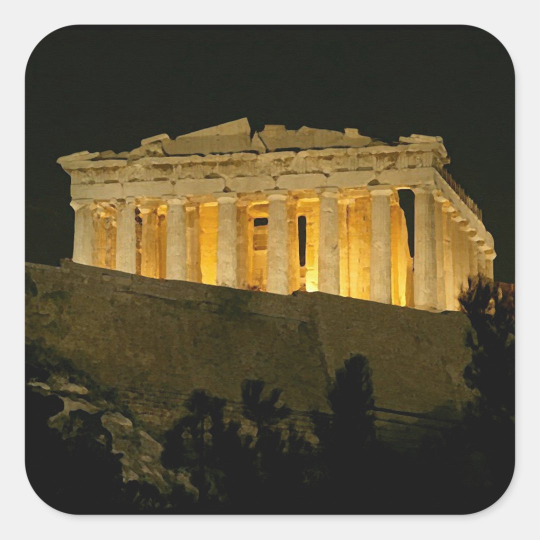 Parthenon at Night Sticker | Zazzle