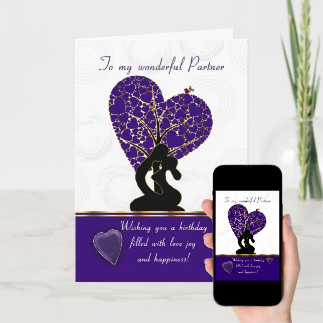 partner birthday card modern design, purple and wh | Zazzle
