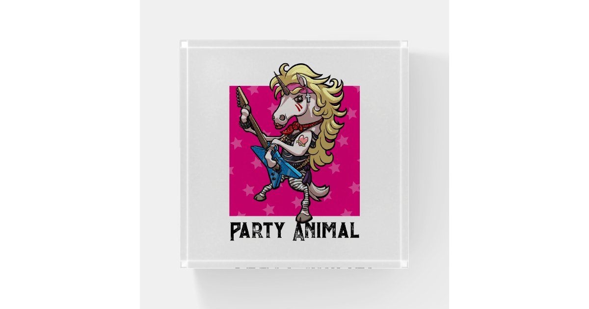 Party Animal Hair Metal Glam Rock Unicorn Cartoon Paperweight | Zazzle