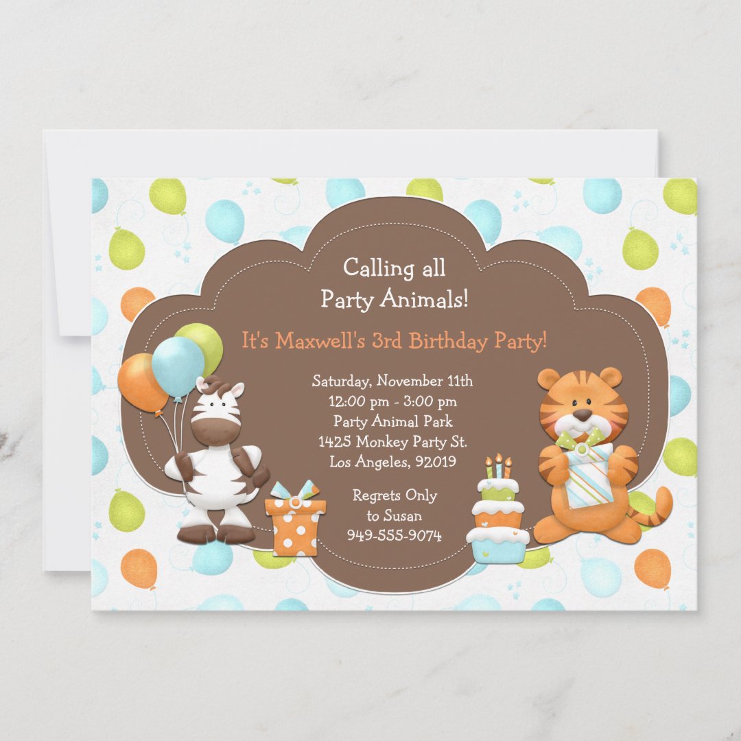 Party Animals Birthday Party Invitation | Zazzle
