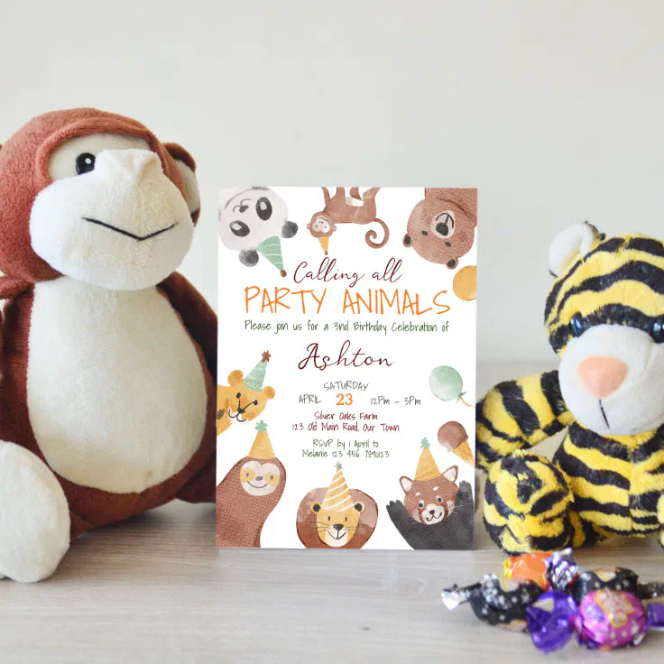 Party animals birthday party invitation template | Zazzle