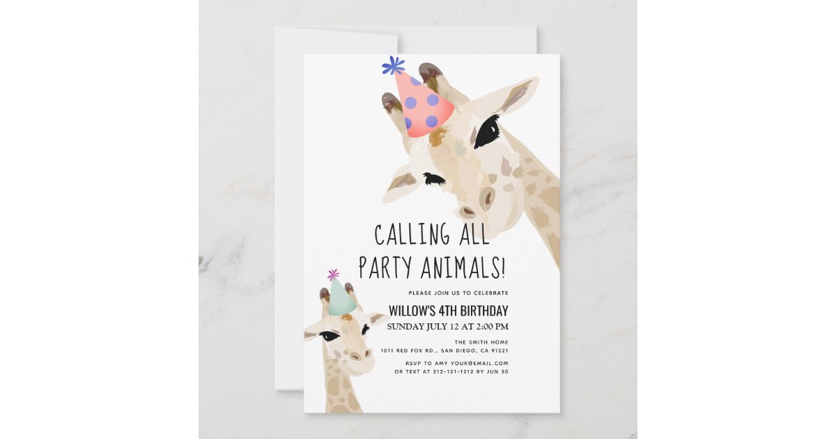 Party Animals Giraffe Birthday Invitation | Zazzle