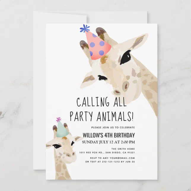 Party Animals Giraffe Birthday Invitation | Zazzle