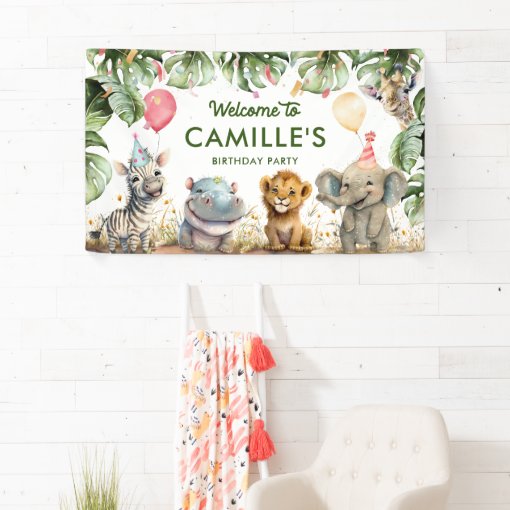 Party Animals Jungle Safari Birthday Welcome Banner | Zazzle