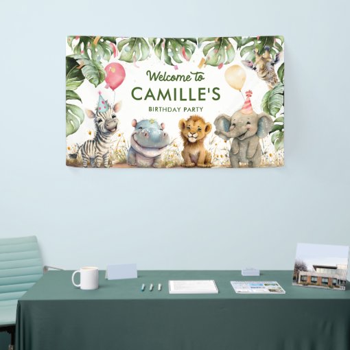 Party Animals Jungle Safari Birthday Welcome Banner | Zazzle
