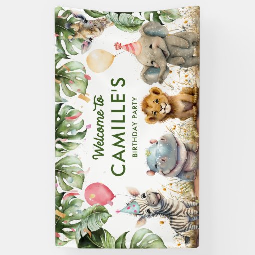 Party Animals Jungle Safari Birthday Welcome Banner | Zazzle