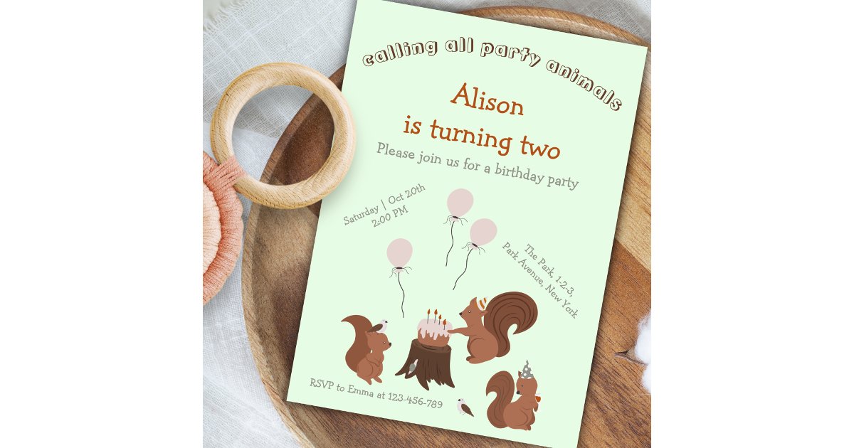 Party Animals Squirrel Birthday Party Invitation | Zazzle