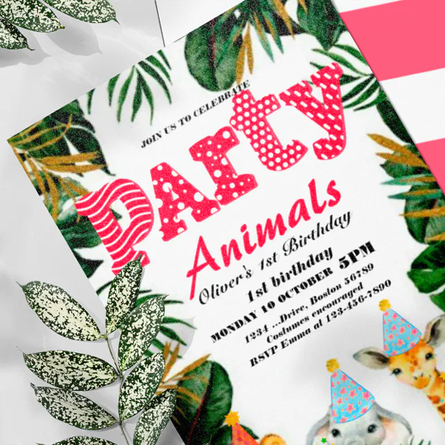 Party Animals Wild Safari Pink Girl Birthday Party Invitation | Zazzle