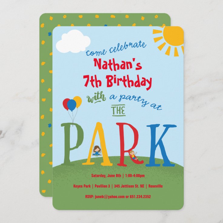 Party at the Park Birthday Invitation | Zazzle