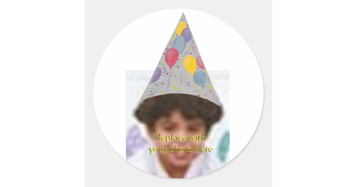 Party Balloon Hat Add Photo Birthday Stickers | Zazzle
