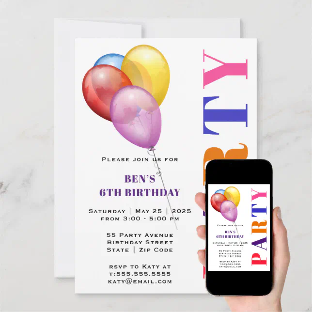 Party Balloons Birthday Invitation | Zazzle