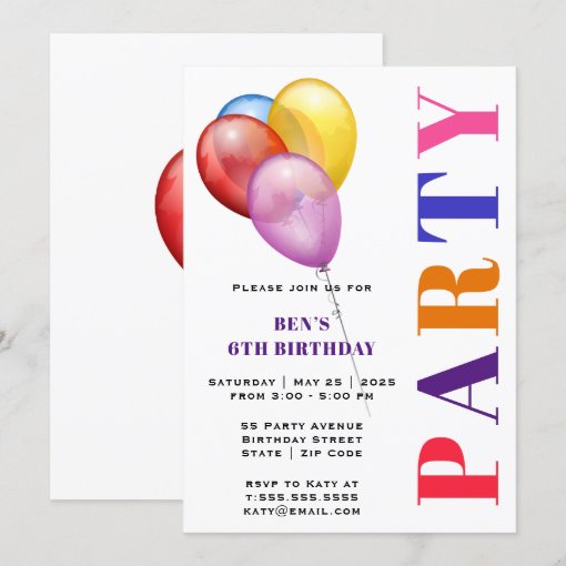 Party Balloons Birthday Invitation | Zazzle