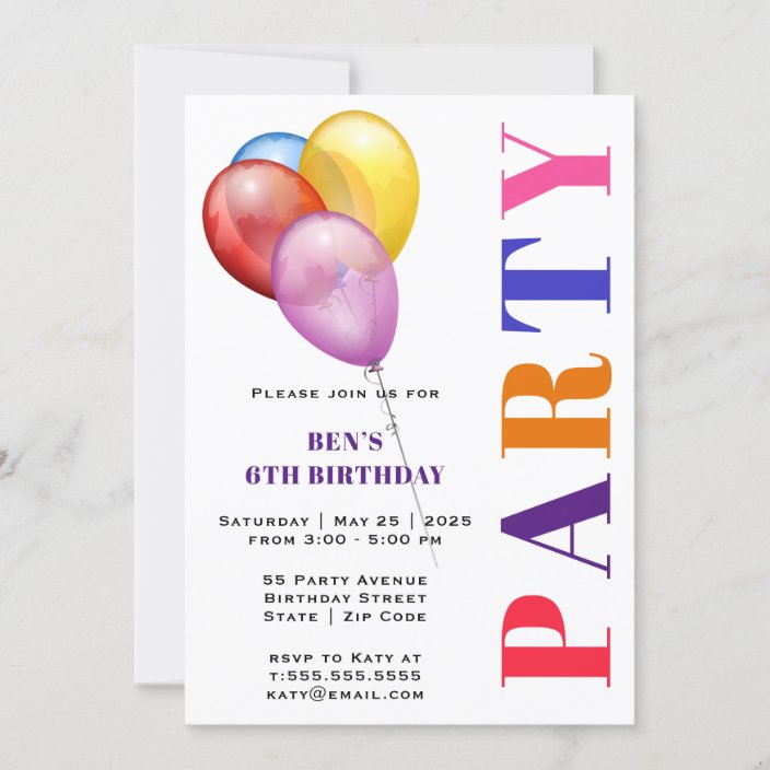 Party Balloons Birthday Invitation | Zazzle.com