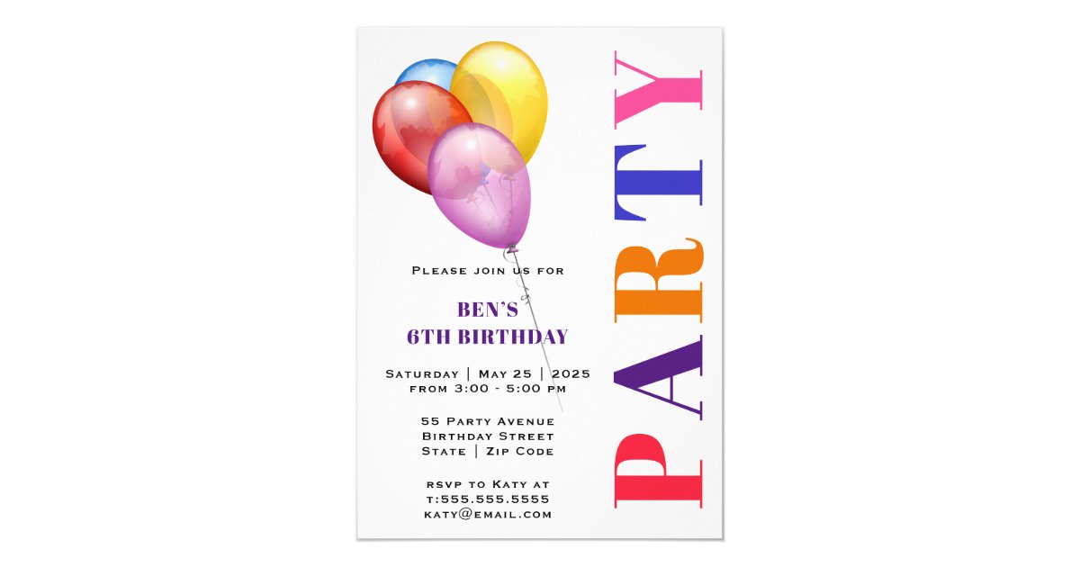 Party Balloons Birthday Invitation | Zazzle.com