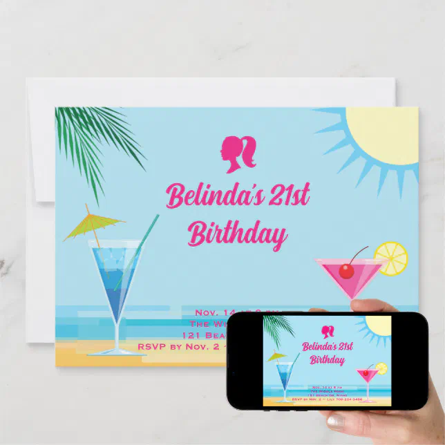 Party Blue Tropical Beach 21st Birthday Party Invitation Zazzle