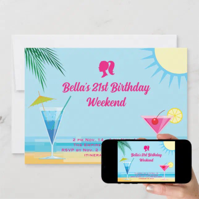 Party Blue Tropical Beach 21st Birthday Weekend Invitation | Zazzle