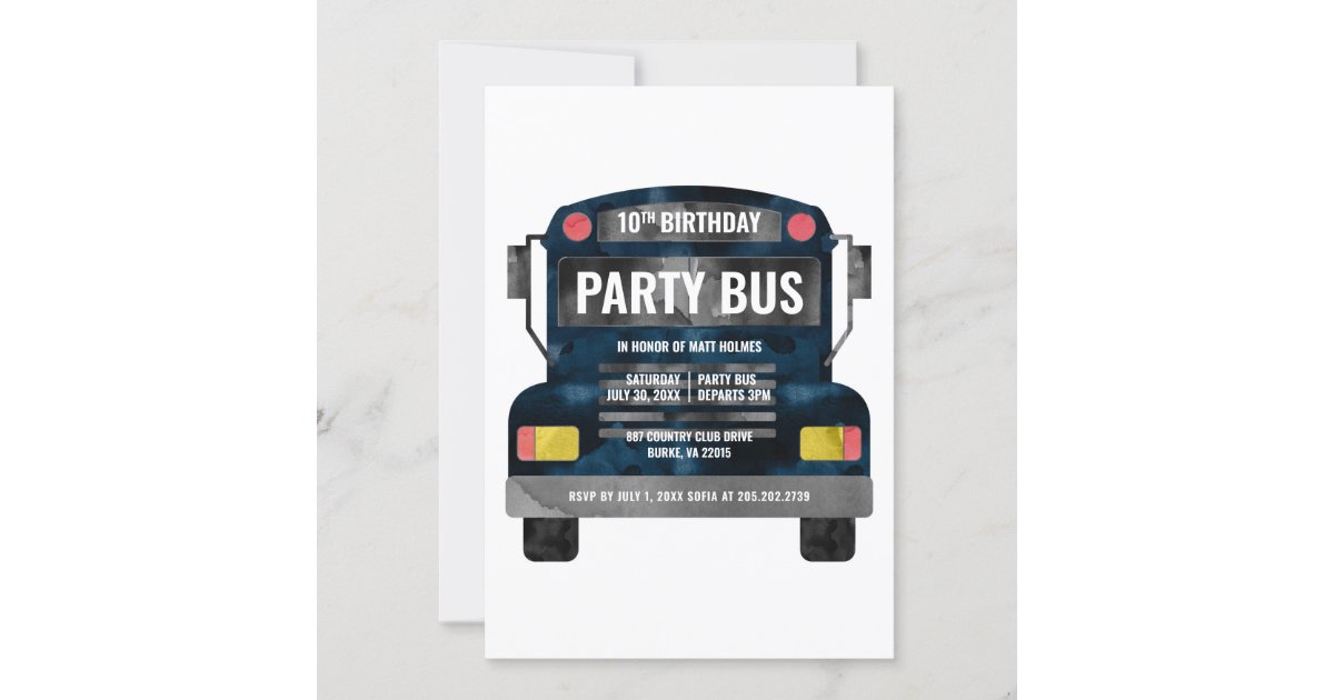 Party Bus Birthday Invitation | Zazzle
