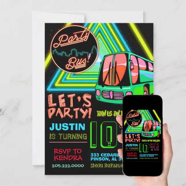 Party Bus Birthday Invitation | Zazzle