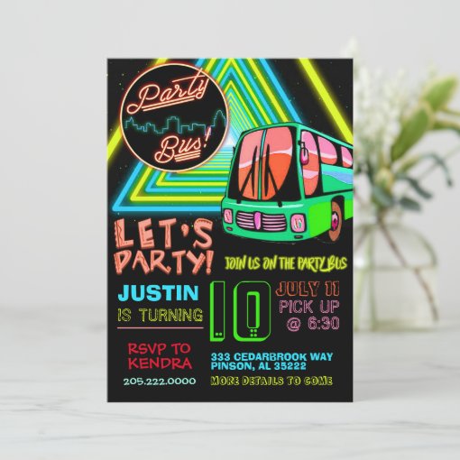 Party Bus Birthday Invitation | Zazzle