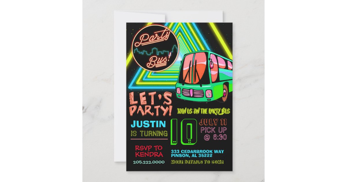 Party Bus Birthday Invitation | Zazzle