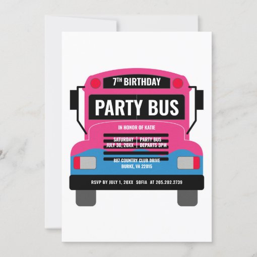 Party Bus Birthday Invitation | Zazzle