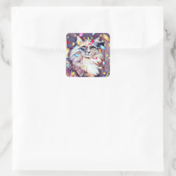 Party cat square sticker | Zazzle