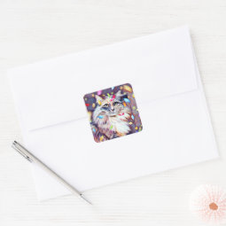 Party cat square sticker | Zazzle