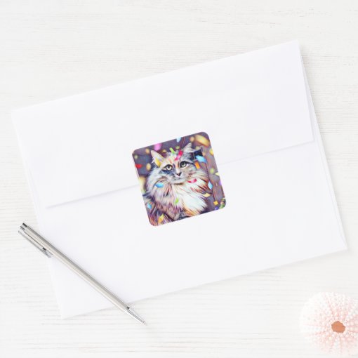 Party cat square sticker | Zazzle