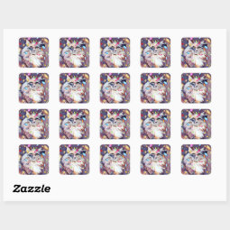 Party cat square sticker | Zazzle