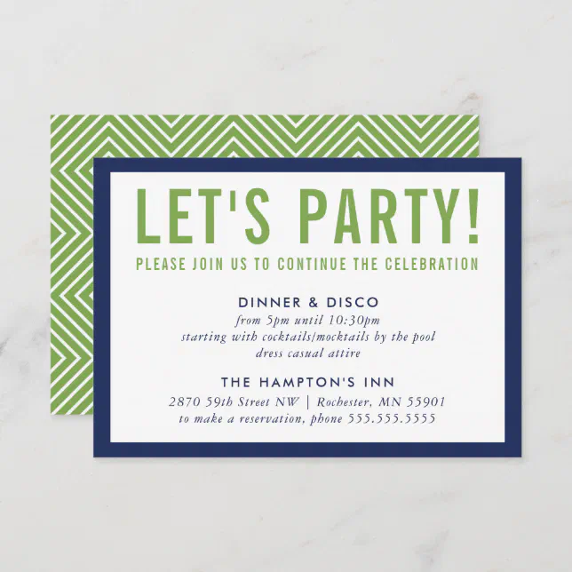 PARTY CELEBRATION INFO modern bold navy blue green Invitation | Zazzle