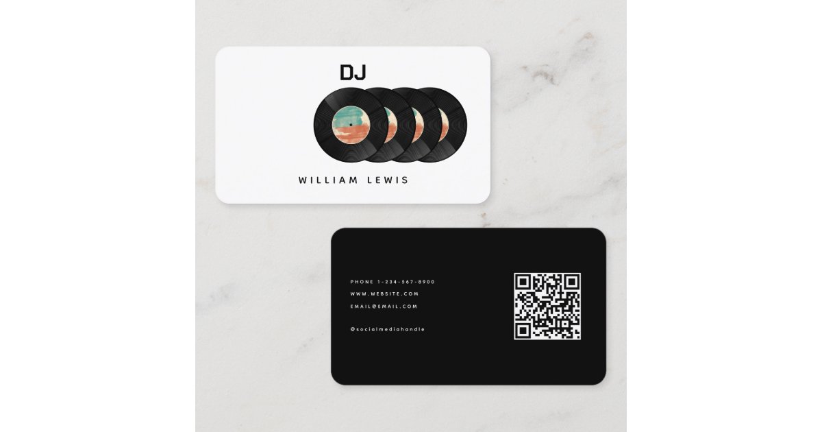 Party DJ Deejay Retro Vinyl Record QR Code Business Card | Zazzle