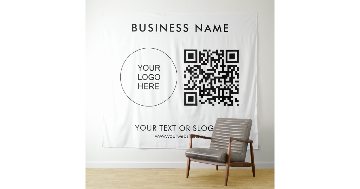 Party Event Seminar Logo Text QR Code Backdrop | Zazzle