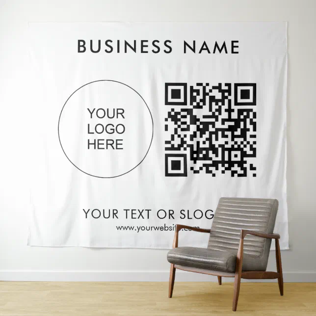 Party Event Seminar Logo Text QR Code Backdrop | Zazzle