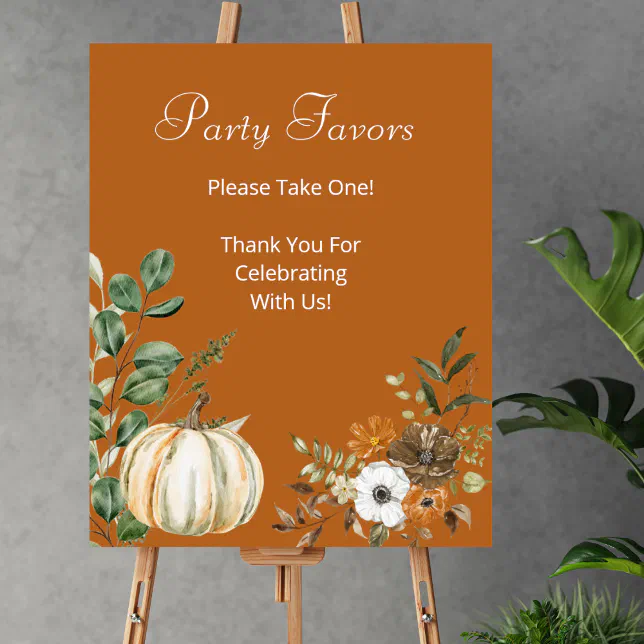 Party Favor Take One Fall Pumpkin Rustic Floral Poster | Zazzle