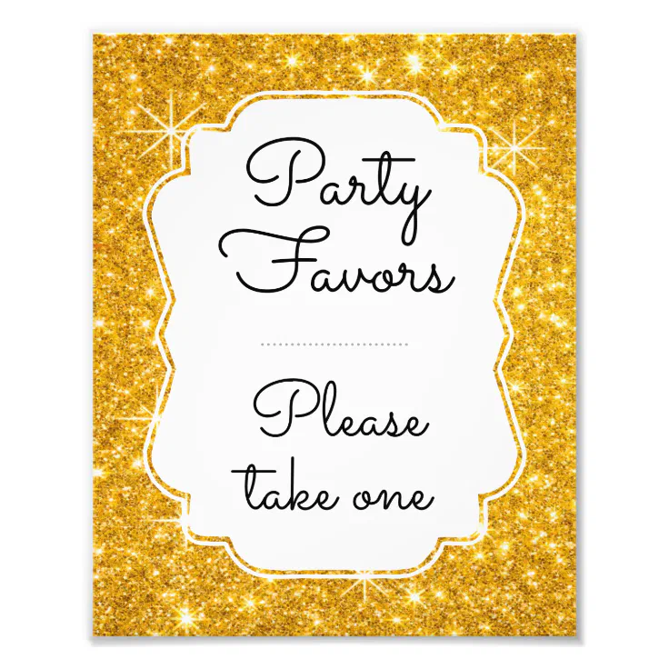 Party Favors Please Take One Gold Sparkle Sign | Zazzle