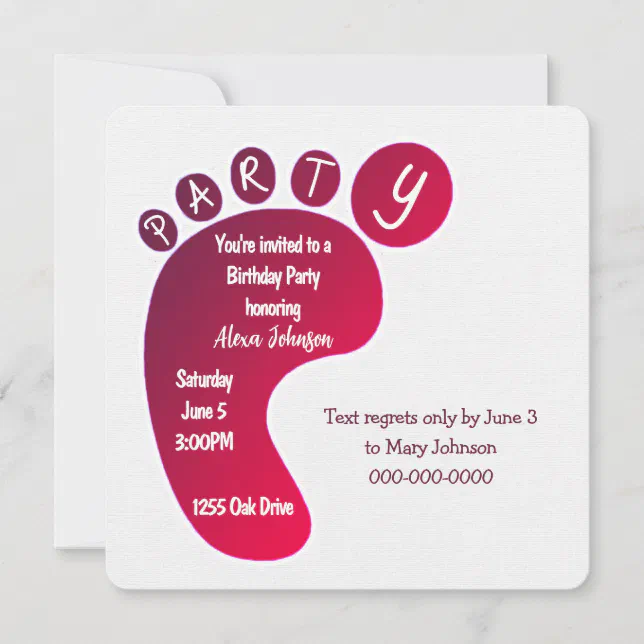 Party Footprint On White Invitation | Zazzle