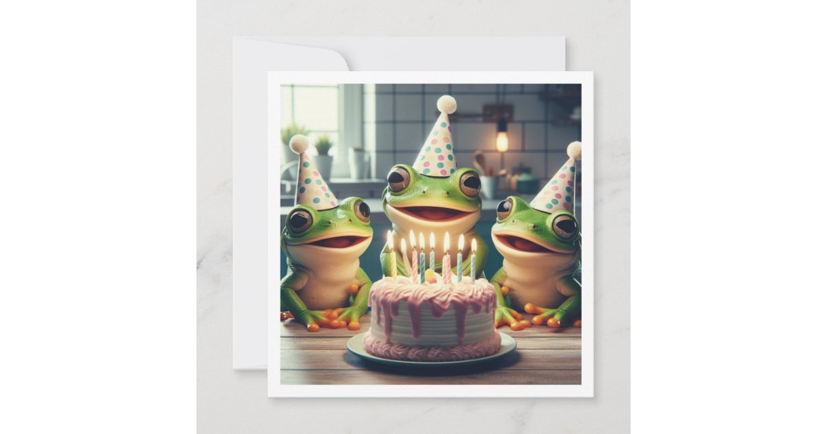 Party frogs eating cake birthday invitation | Zazzle
