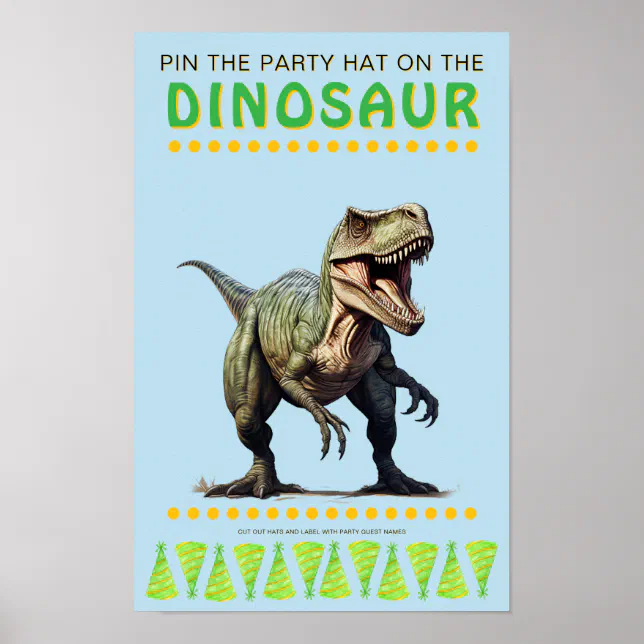 Party Game: Pin the Hat on the Dinosaur Poster | Zazzle
