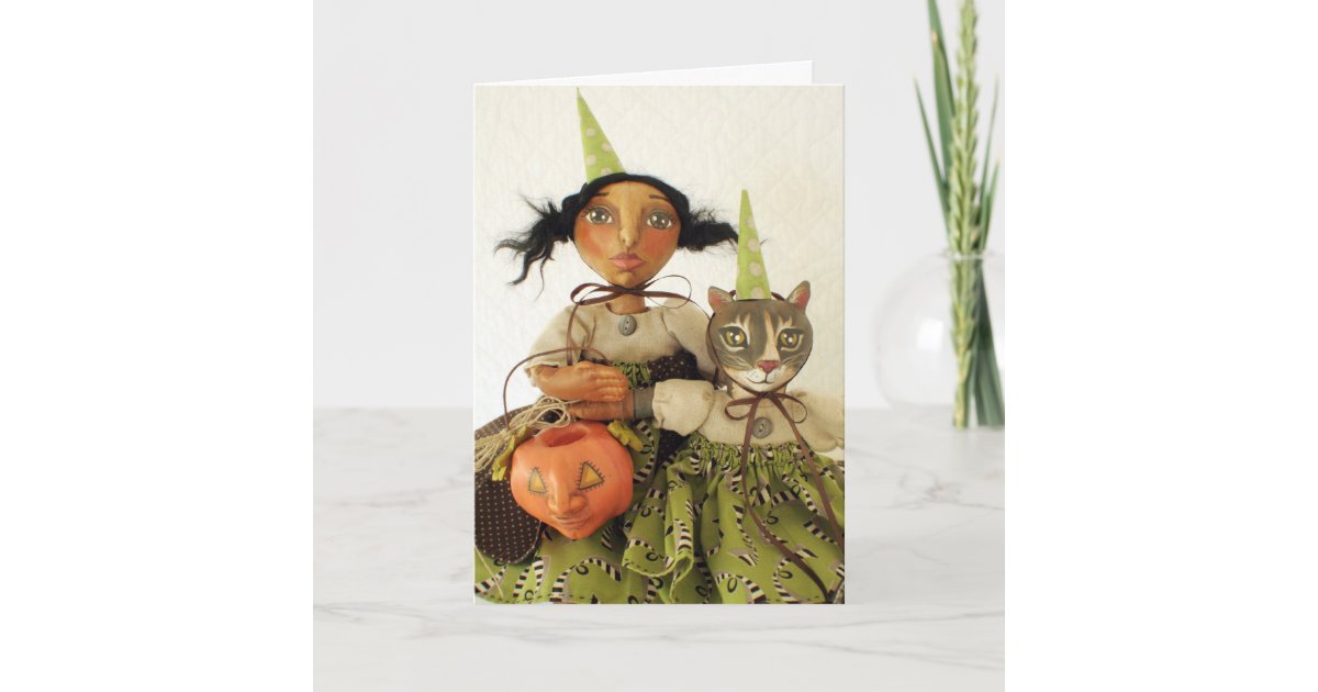 Party Girl & Cat Halloween Card | Zazzle